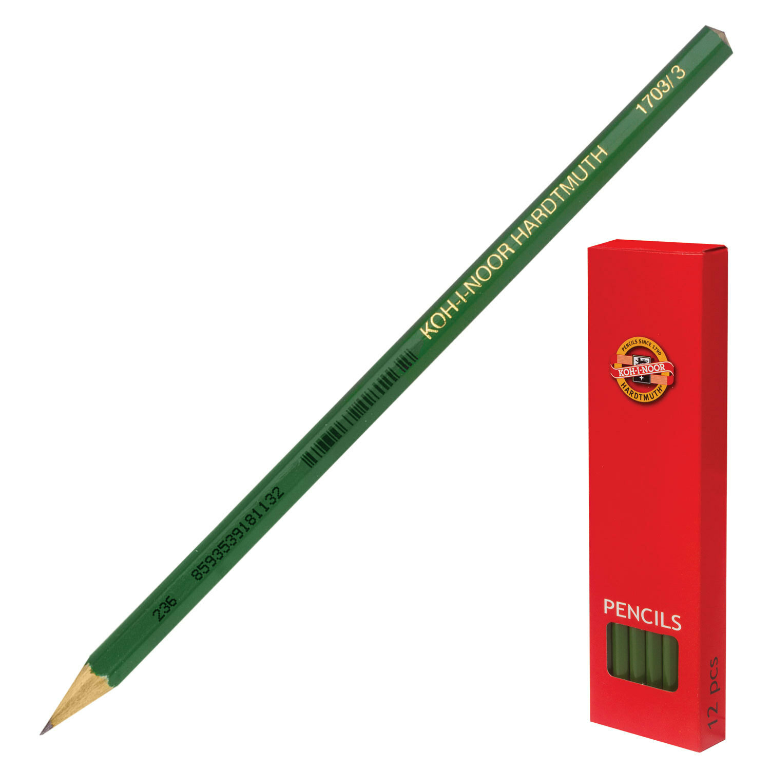 Карандаш чернографитный H KOH-I-NOOR, 1 шт, «Alpha», корпус зеленый, 1703