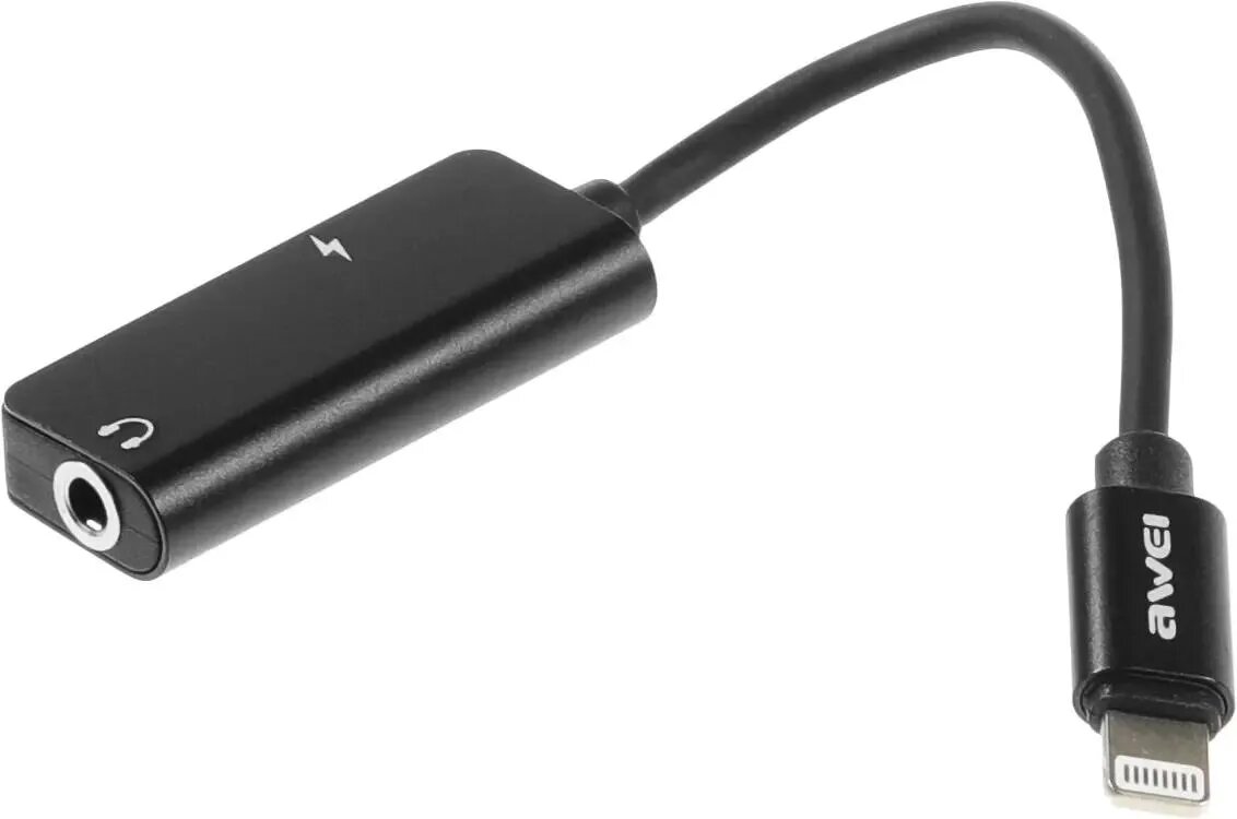 Переходник аудио PREMIER AWEI, lightning - Jack 3.5 (f) , 0.1м, черный [cl-121]