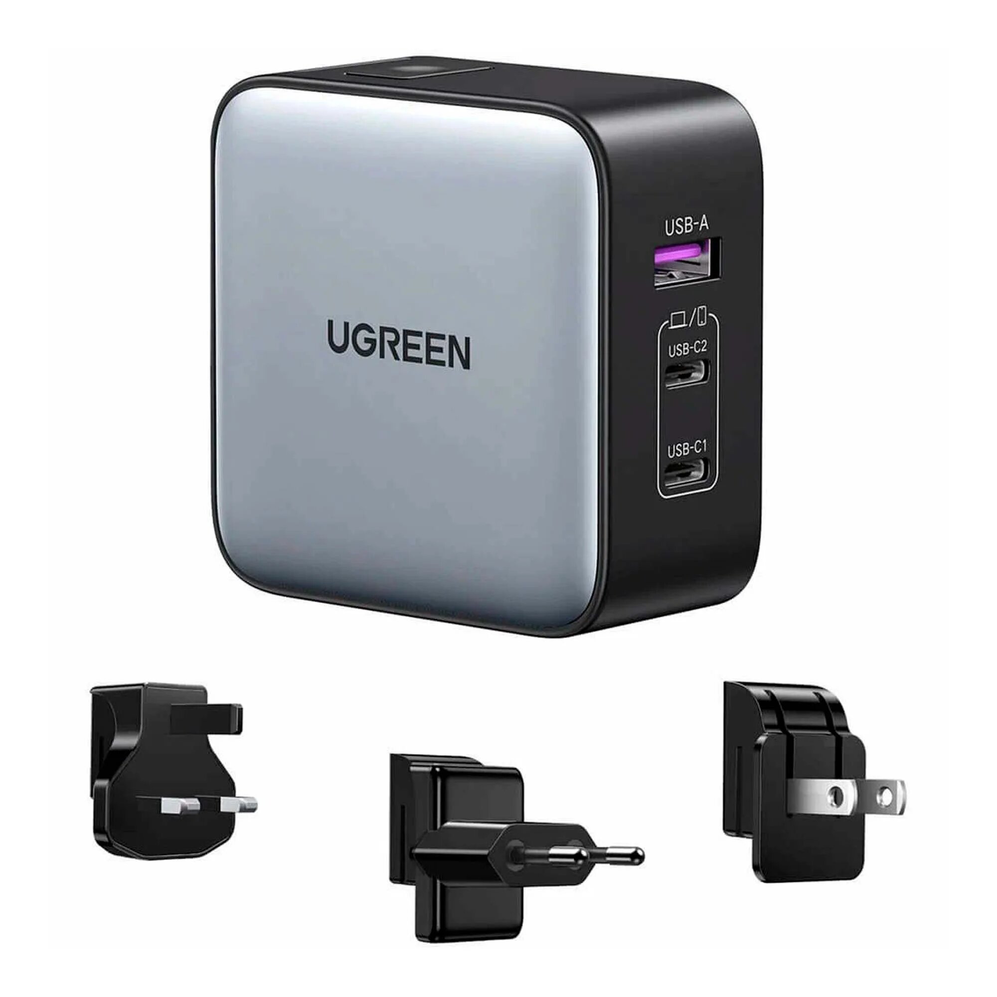 Сетевое зарядное устройство Ugreen CD296 (90409) Nexode 65W USB-A+2*USB-C GaN Fast Charger Interchangeable Plugs grey