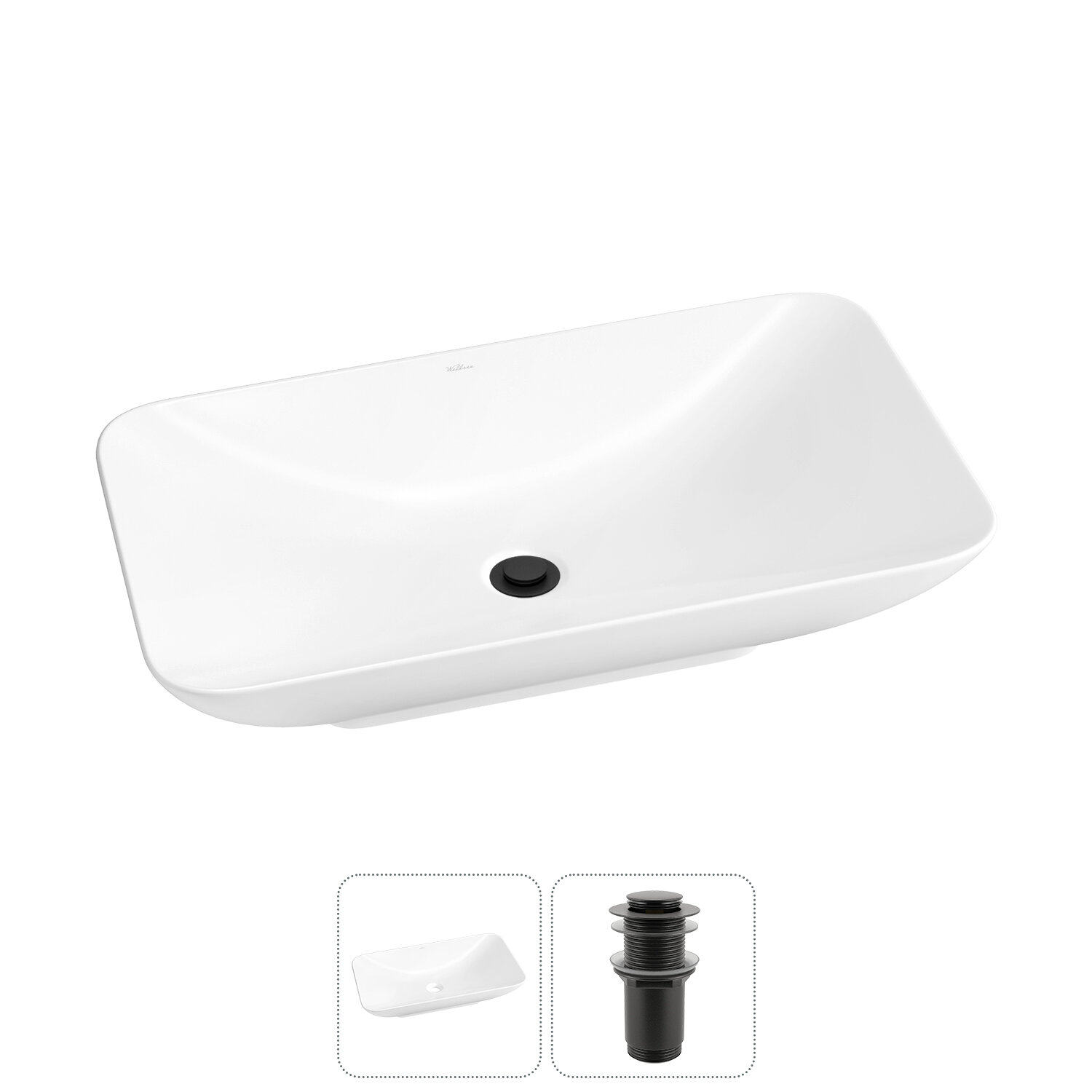 Накладная раковина в ванную комнату Wellsee Demure 20214600R в наборе 2 в 1: раковина 70 см в цвете белый глянец, донный клапан