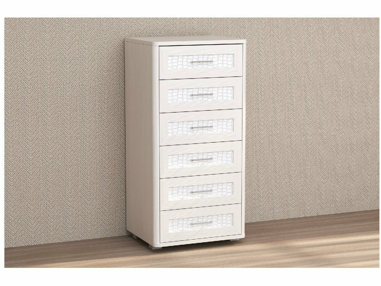 Комод, в стиле Арт-Деко, 6 ящиков, Caiman белый/Бодега белая