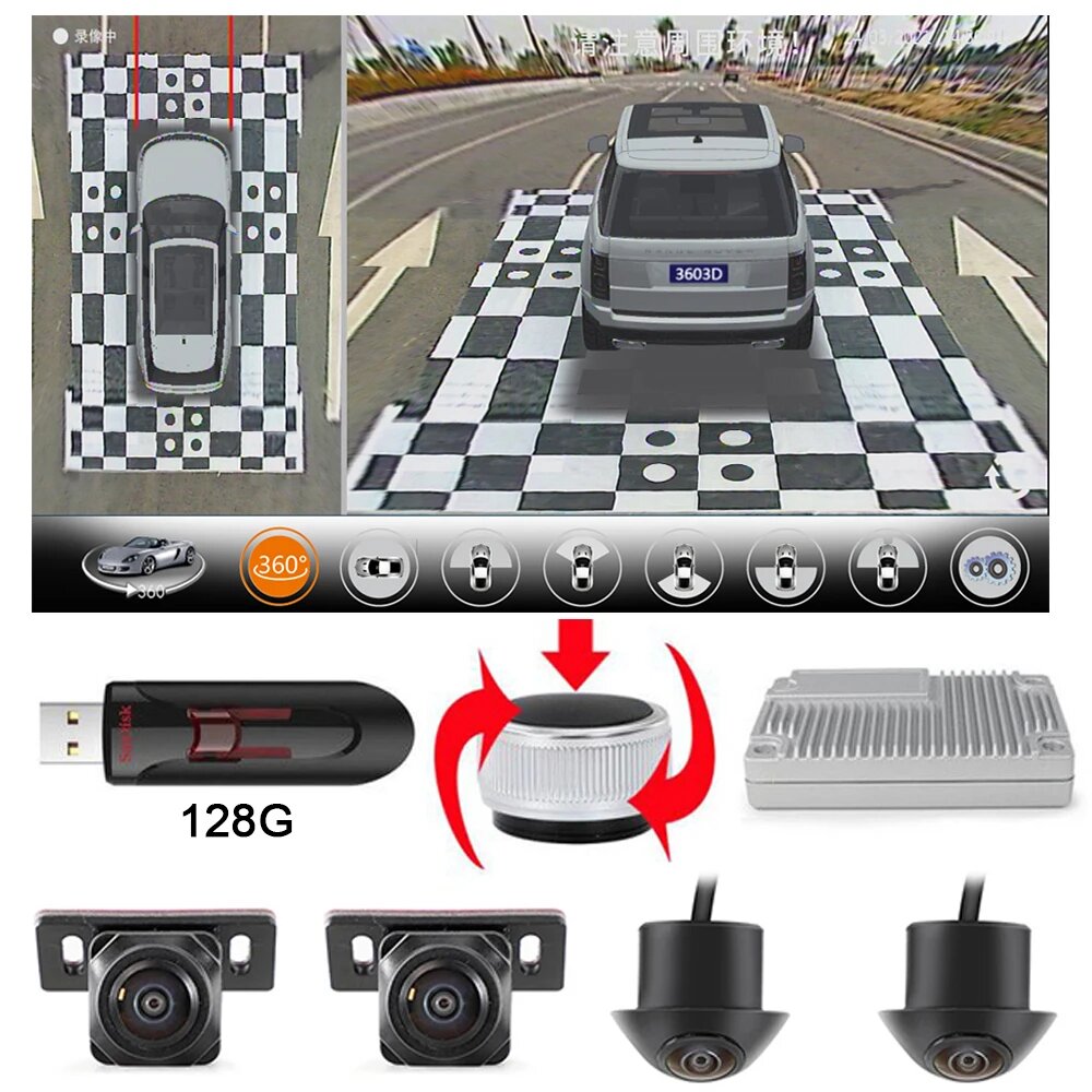Автомобильная 360° камера 1080P с 128G USB, 3DP-1