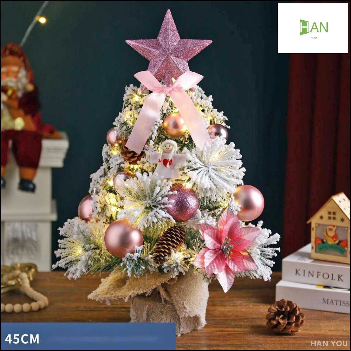 Эксклюзивная искусственная ель 45 см, декорированная розовыми шарами и звездой