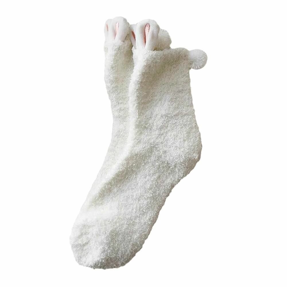 Женские домашние носки с объемными ушками зайчика, из мягкого флиса, утепленные зимние гольфы в стиле Лолита, для сна и дома