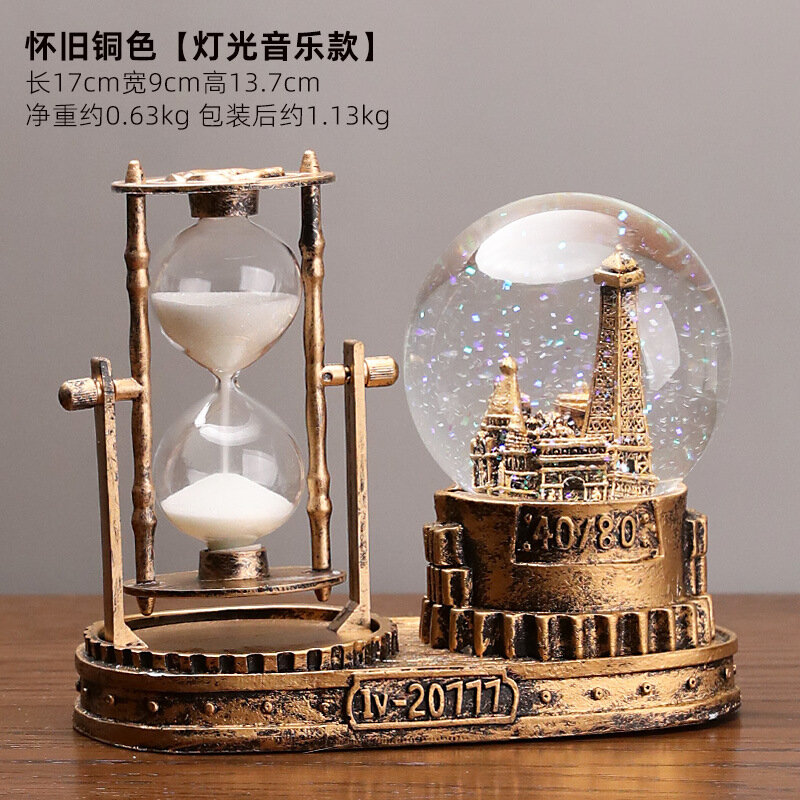 Песочные часы "Эйфелева башня", с хрустальным шаром, смоляные, ретро-серия "Астронавт"