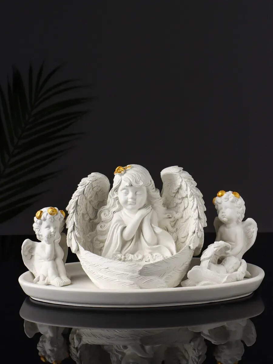 Набор фигур Ангелы на подносе 20х10х16 см, белый