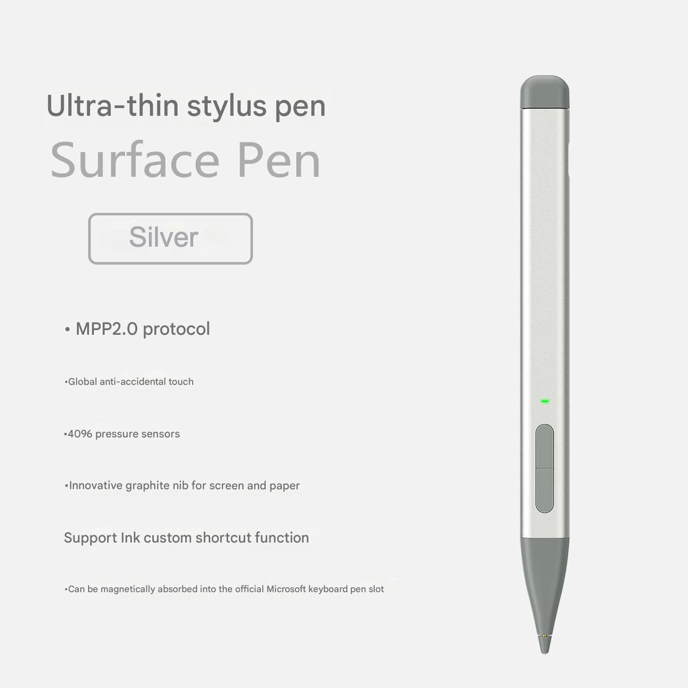 Surface Pen Silver, Ultra-thin Stylus Pen, MPP2.0