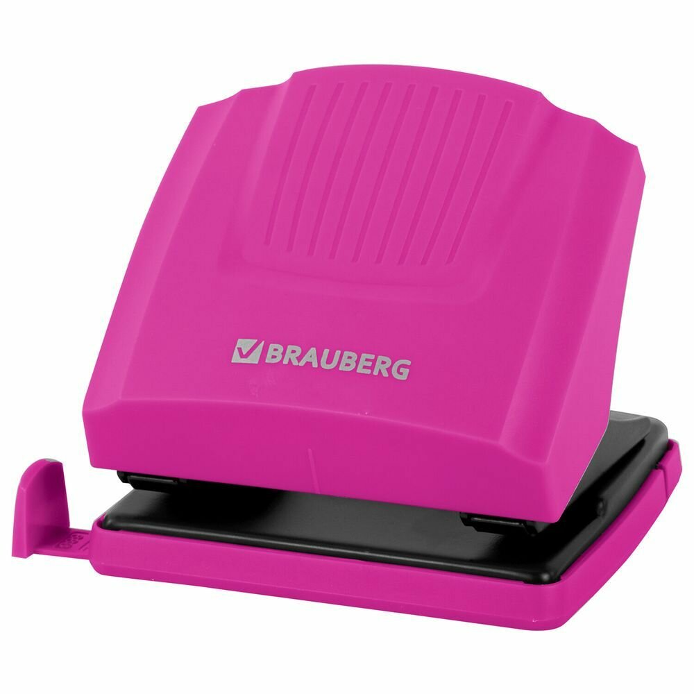 Дырокол BRAUBERG "SUPER", до 30 листов, цвет маджента и черный