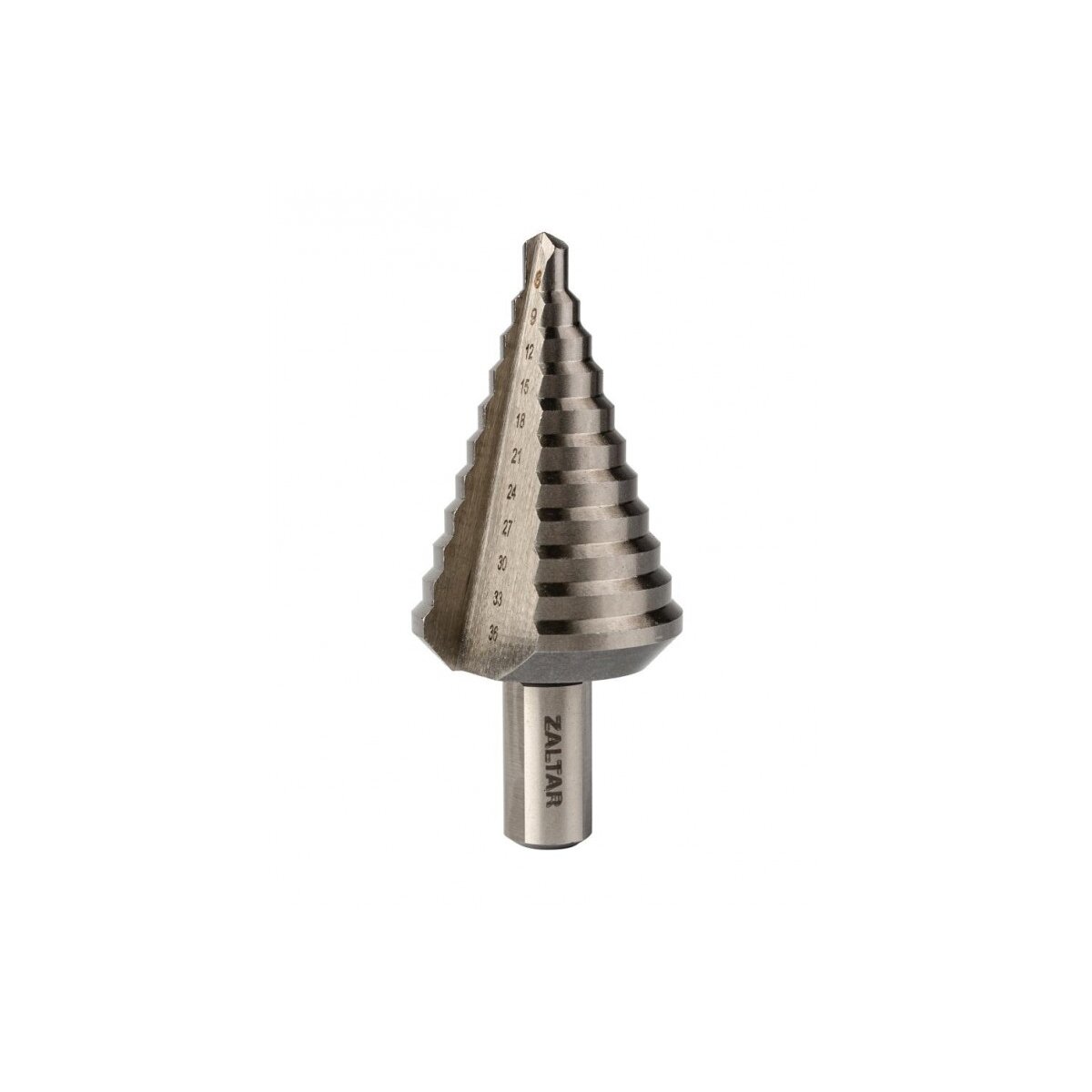 Сверло ступенчатое ZALTAR HSS, Ø9-36 мм, прямая канавка, трёхплоскостной хвостовик