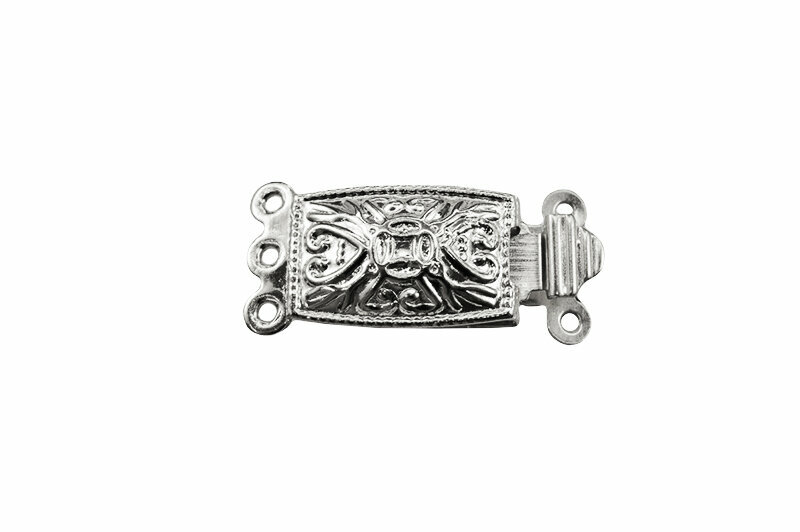 Замок-защелка на 3 нити Прямоугольный 20х10х5мм, отверстие 1мм, цвет серебро, латунь, покрытие серебро, 06-070, 1шт