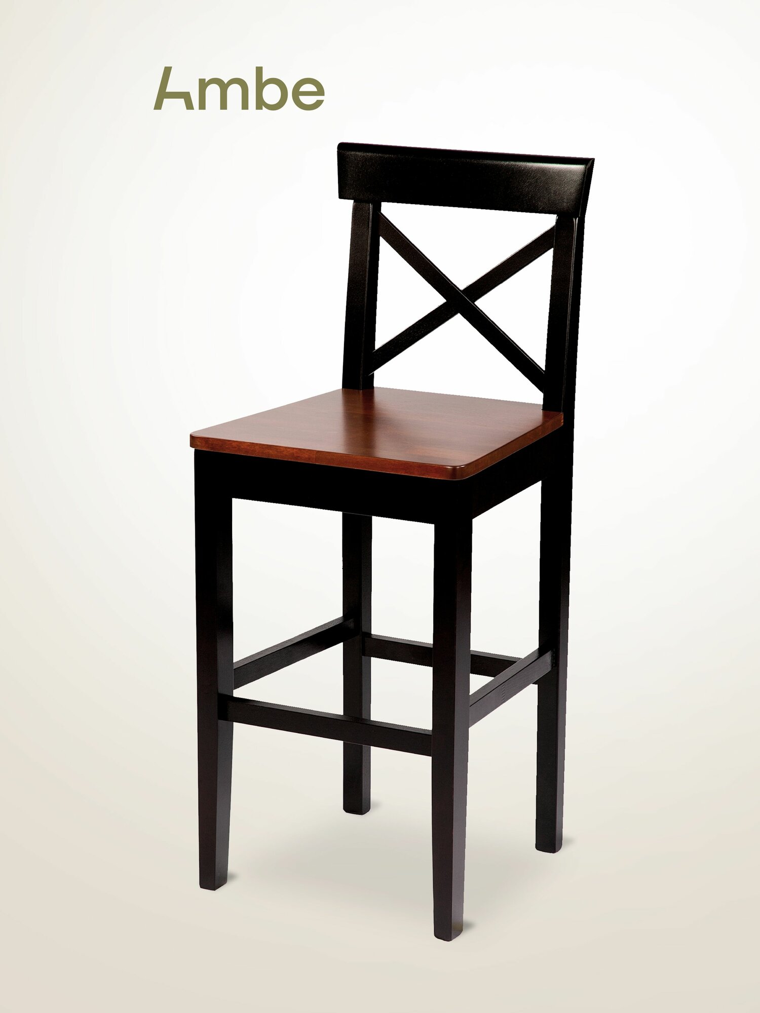 Стул полубарный Ambe Бергольф, деревянный для кухни с жестким сиденьем, Венге черный, Темный орех