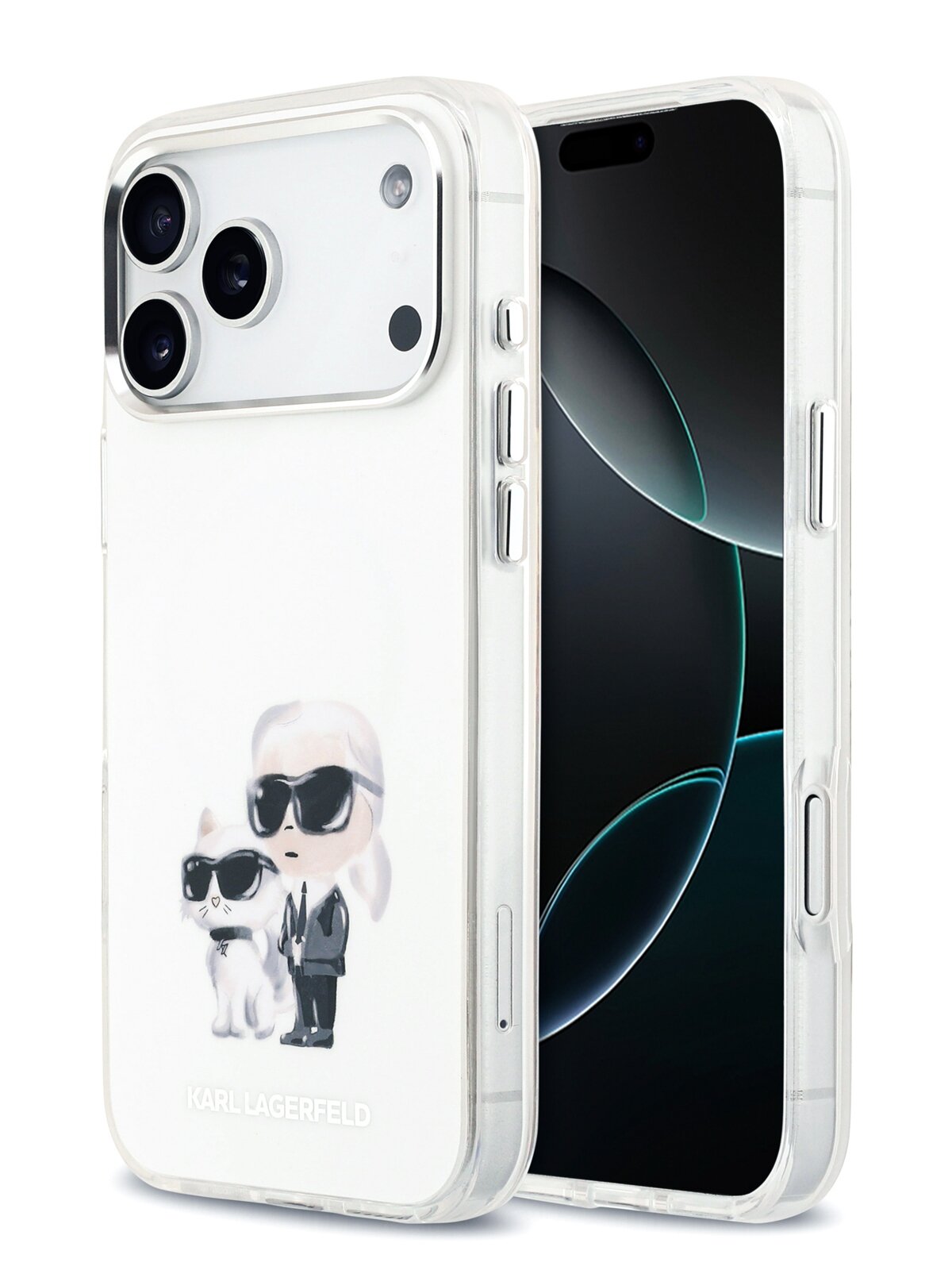Karl Lagerfeld чехол с MagSafe для iPhone 17 Pro Max, IML Aquarelle Karl & Choupette, белый