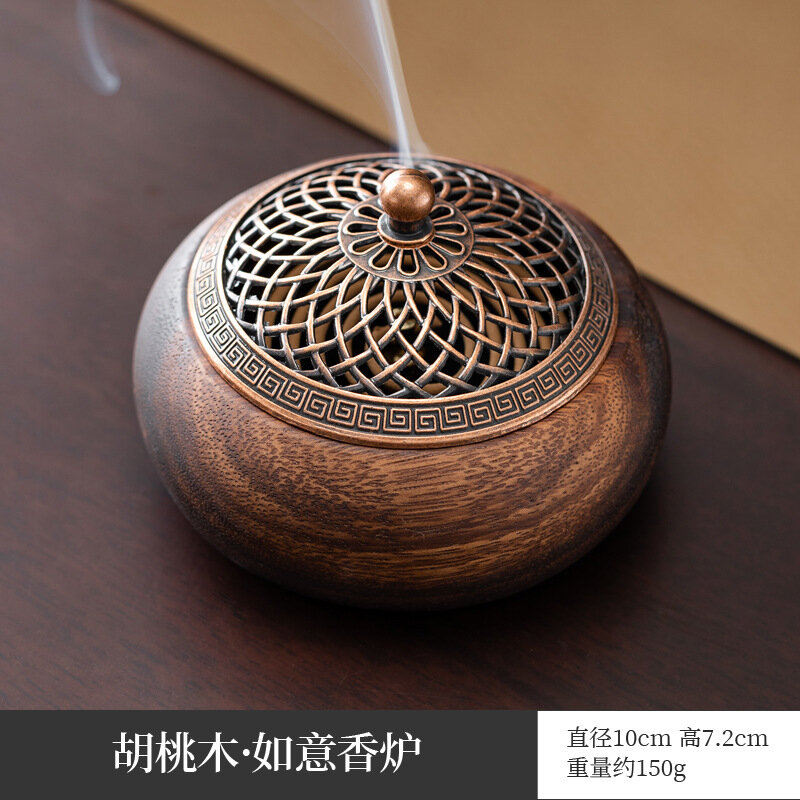 Курильница из орехового дерева в китайском стиле, с крышкой, полая, из массива дерева, подставка для агарового дерева и сандалового дерева, основа для благовоний