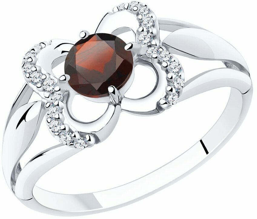 Кольцо, серебро, 925 проба, фианит, гранат