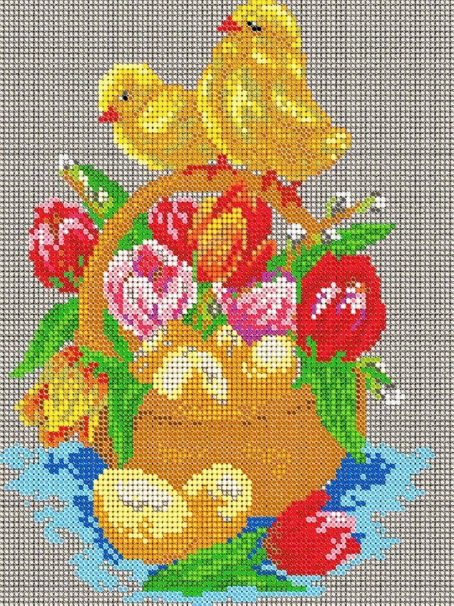 Набор для вышивки бисером "Пасхальный пейзаж", 19x24 cм, желтый