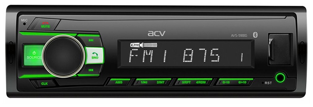 Автомобильный ресивер с Bluetooth, поддержкой ACV RC и ACV Control, зеленая подсветка ACV AVS-918BG