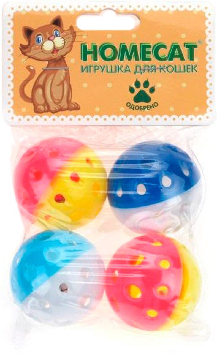 Игрушка для кошек Homecat Мяч Горошек с колокольчиком 4 см уп. 4 шт (1 шт)
