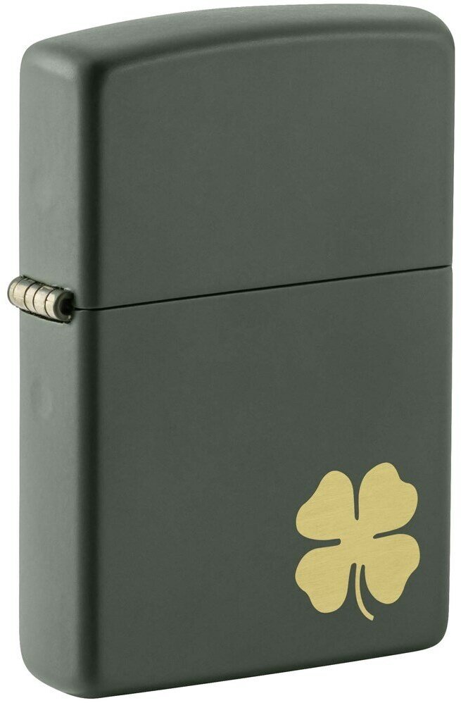 Зажигалка ZIPPO Four Leaf Clover с покрытием Green Matte, латунь/сталь, зеленая, 38x13x57 мм (без бензина)