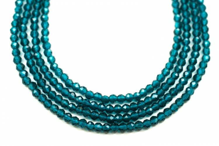 Бусина стеклянная граненая круглая 2мм, цвет изумруд, прозрачная, 552-006, 10шт