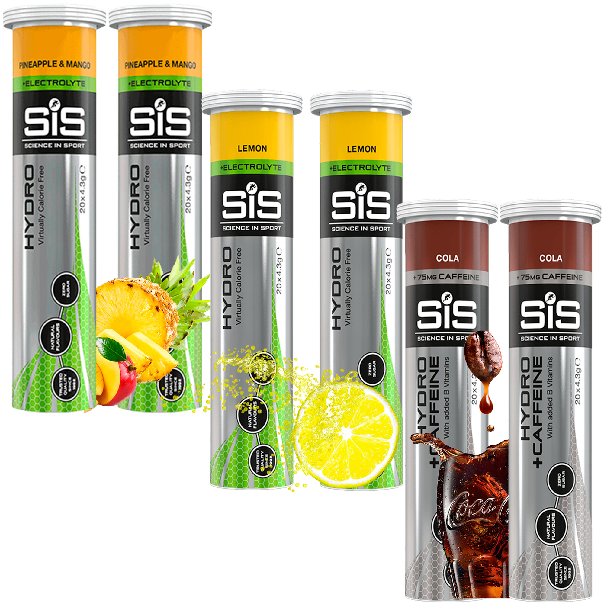 SCIENCE IN SPORT (SiS) GO Hydro Tablet 20s 6 x 20 таблеток, Ананас - Манго, Лимон, Кола