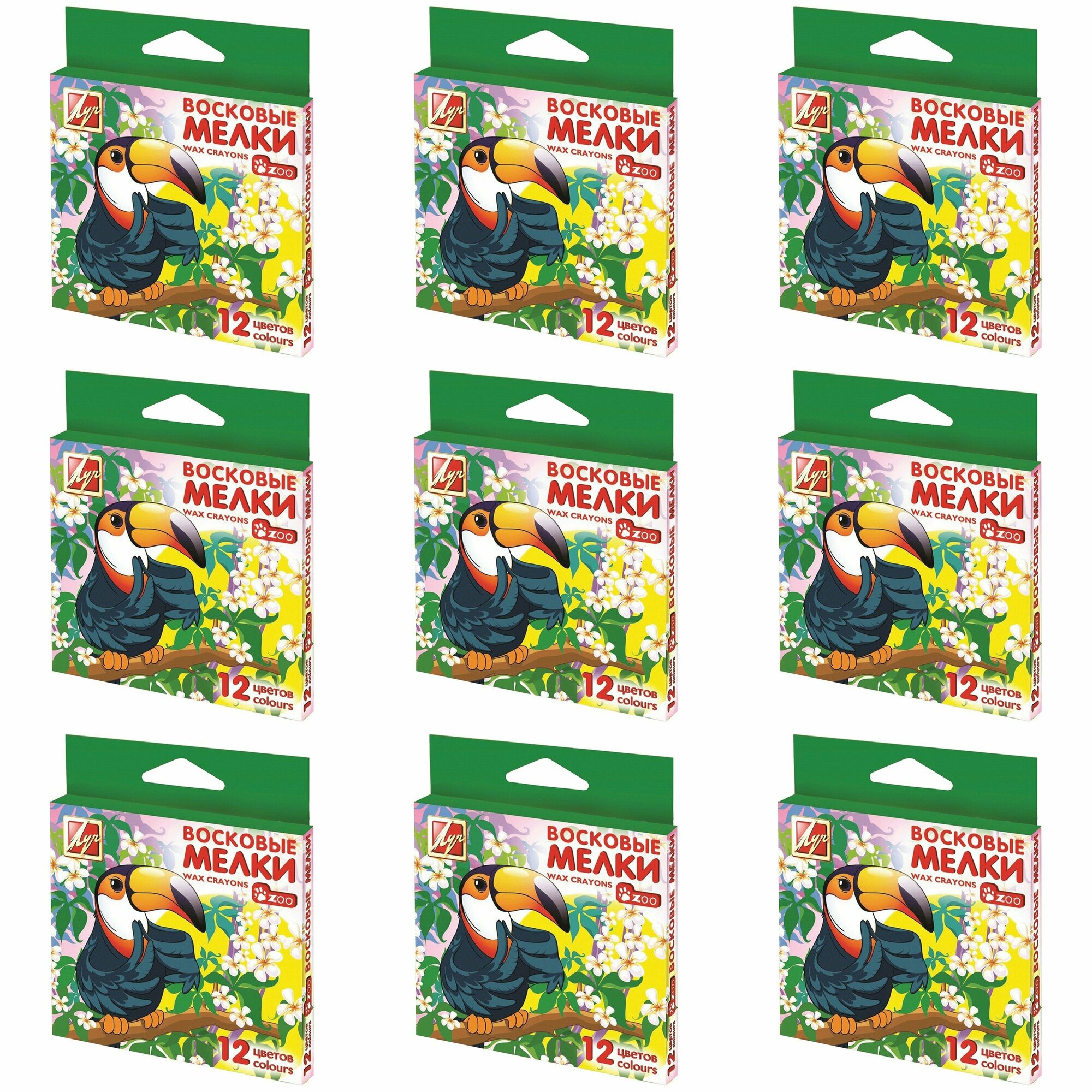 Луч Мелки восковые ZOO, 12 цветов, 6 граней, 9 уп