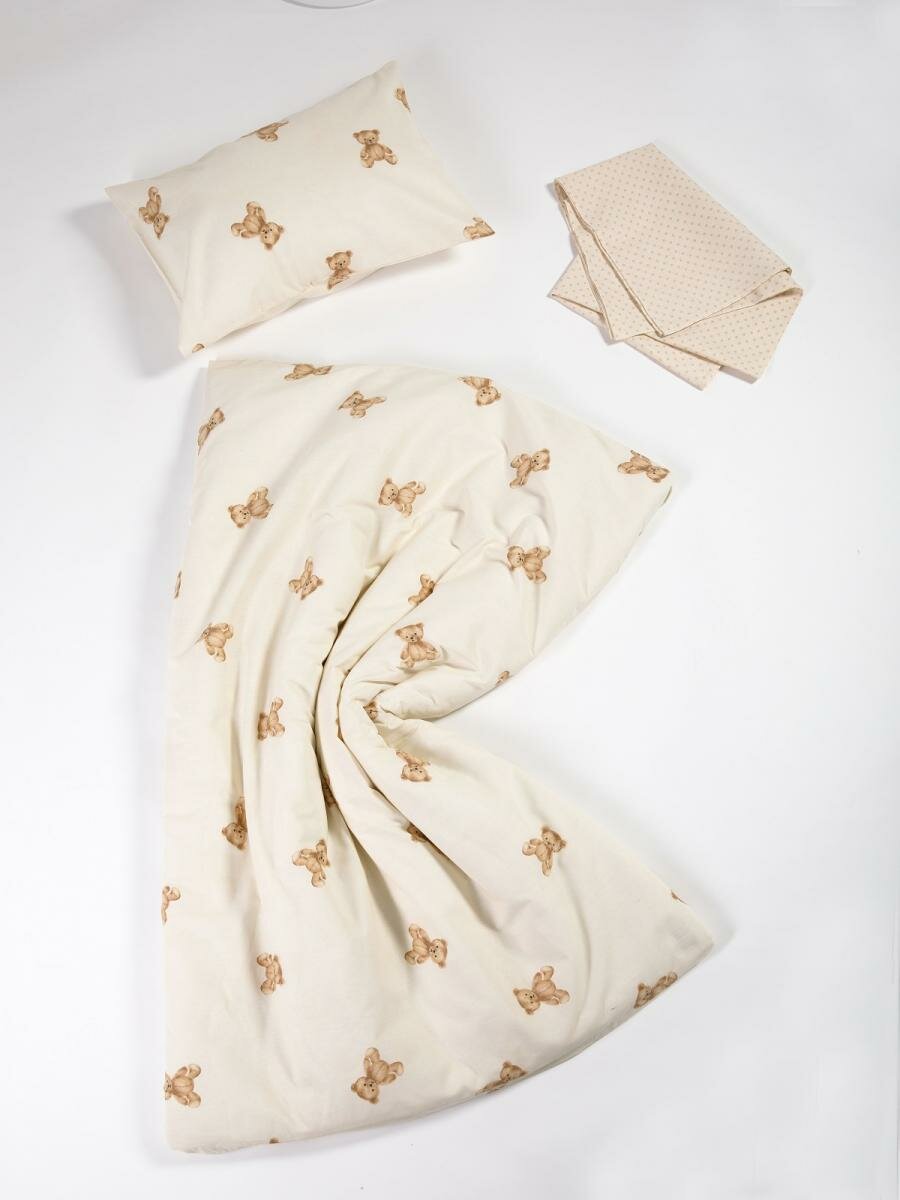 Детское Постельное Белье 1.5-спальное, наволочка 70х70, пл 120 г/м2, Бязь, Ночь Нежна Тедди 10480-1+10488-1