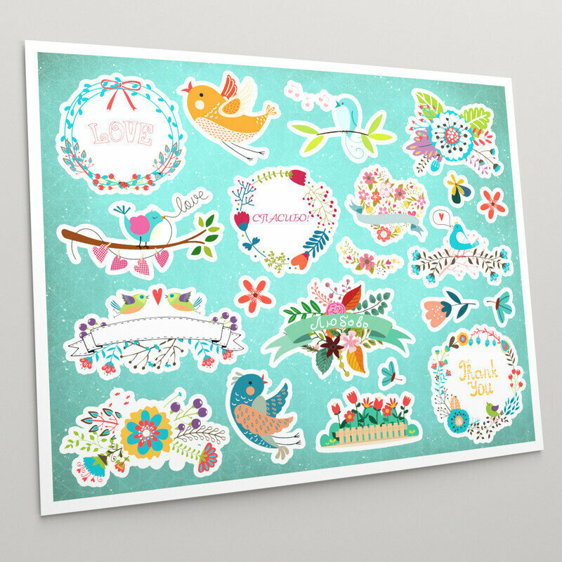 Наклейки декоративные (Стикеры самоклеящиеся) набор "Набор для скрапбукинга" 20x25 см