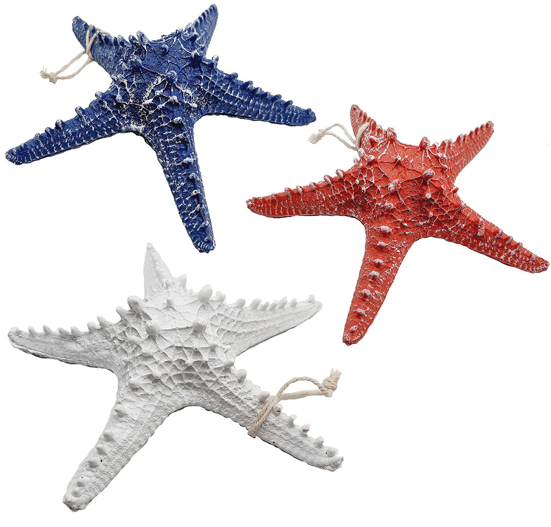 Декоративная Морская звезда 22x22x5 см (комплект 3шт) белая, синяя , красная