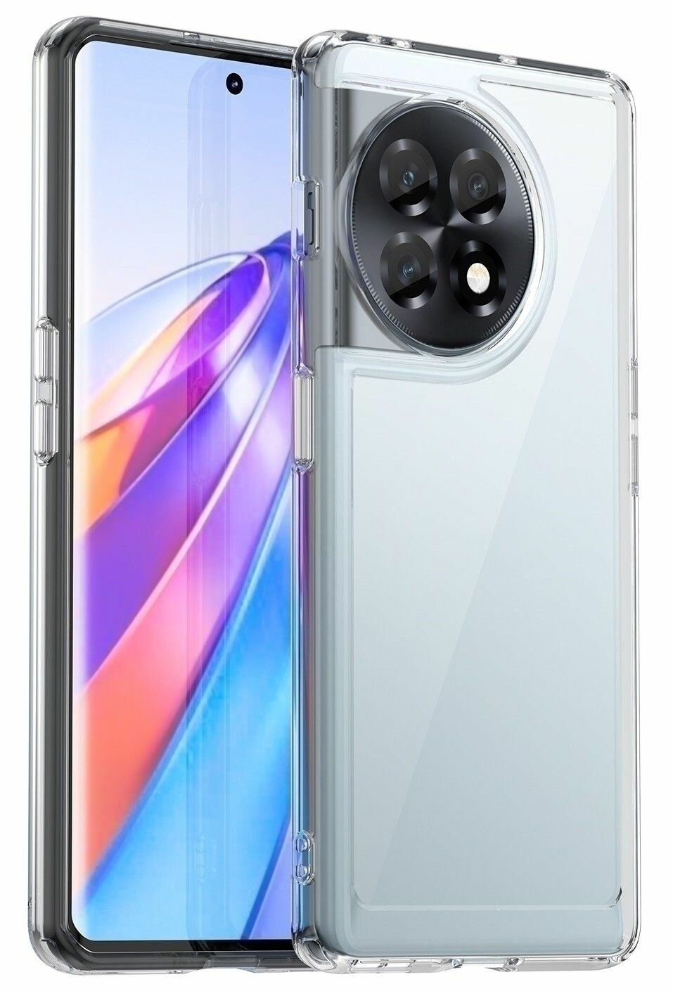 Чехол на OnePlus 11R пластиковый с силиконовой окантовкой прозрачный