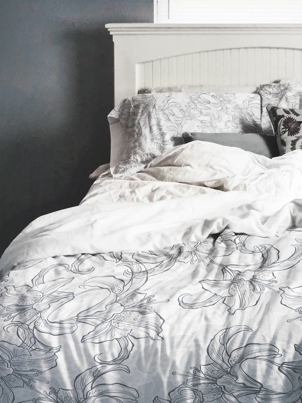 Постельное белье 2 спальное Ambesonne "Цветочный узор карандашом" евро комплект, пододеяльник 200x220 см, наволочки 50х70 см