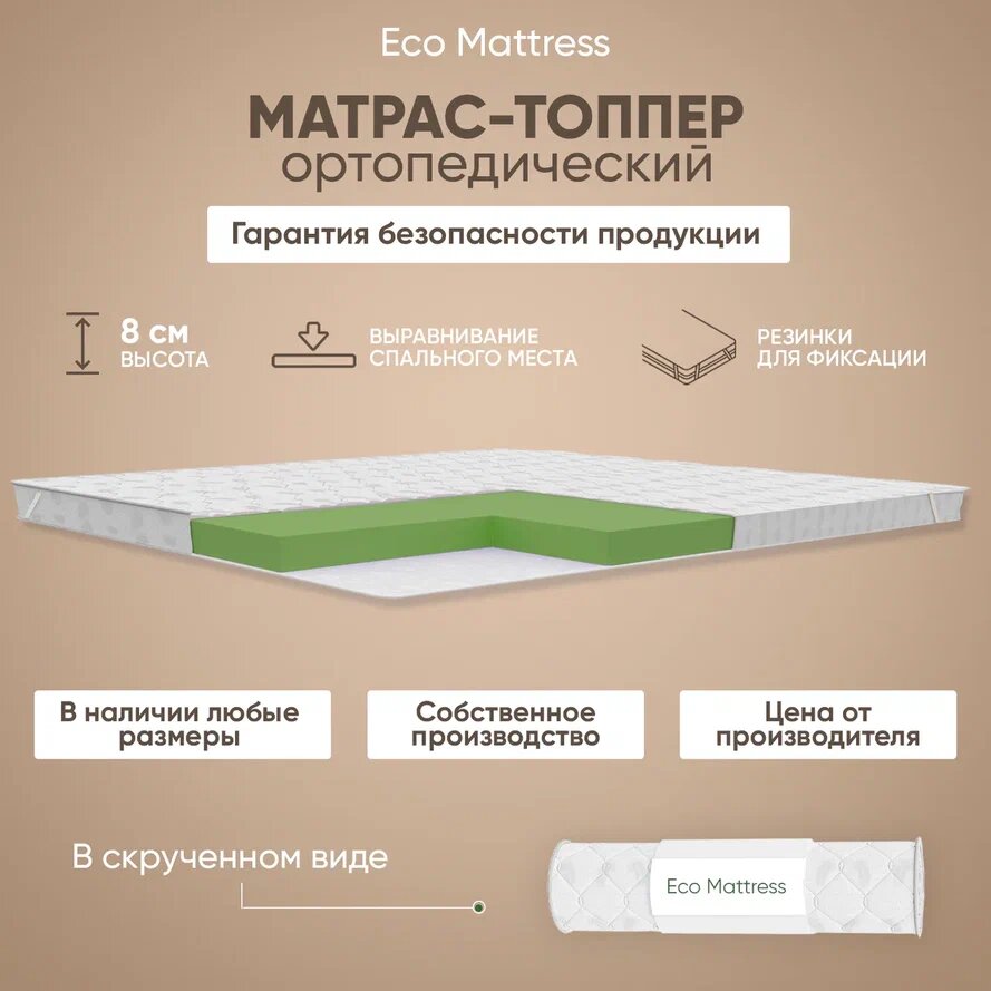 Топпер-наматрасник Eco Mattress Tricot 7x4Sk 100х190 см беспружинный, защитный, с резинками по углам, в рулоне