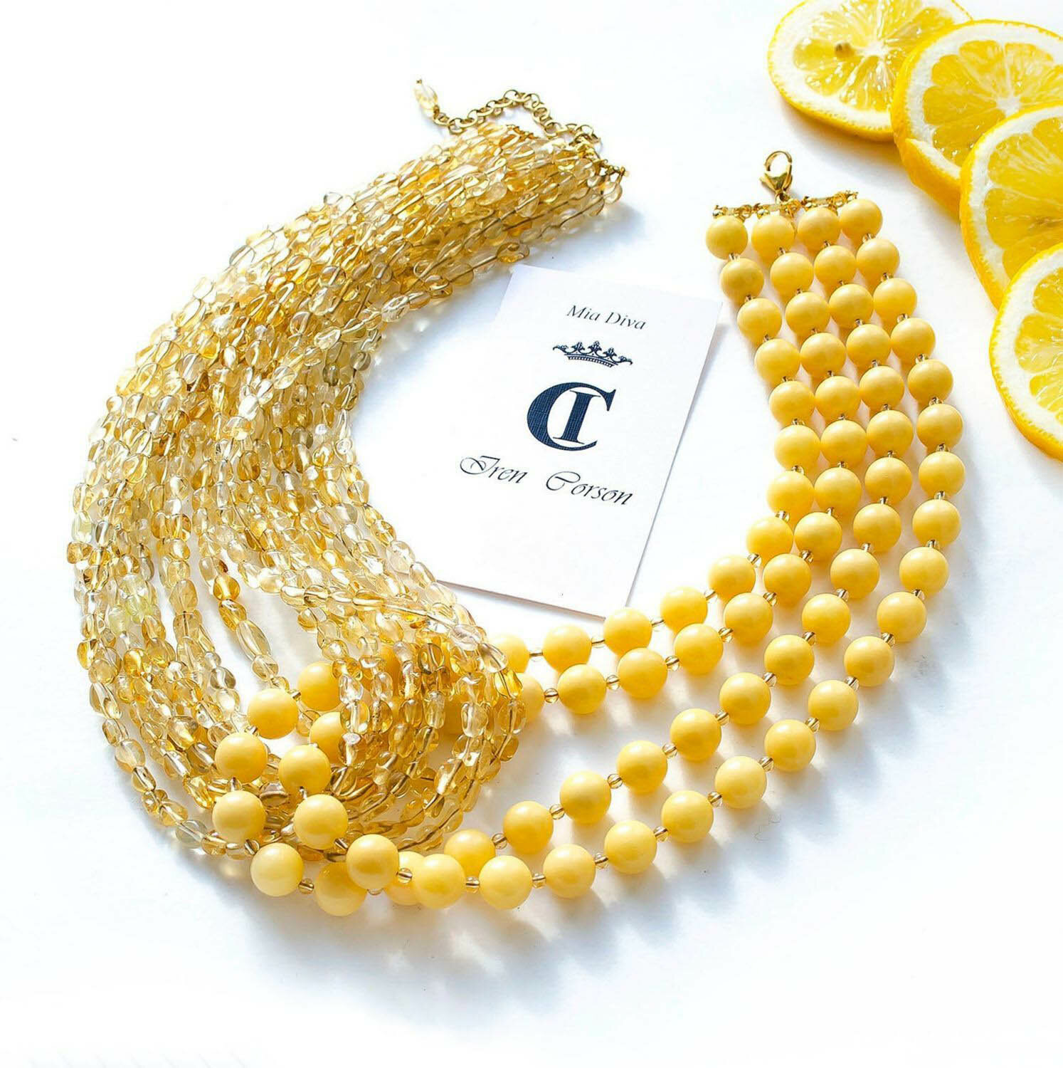 Колье, нефрит, цитрин