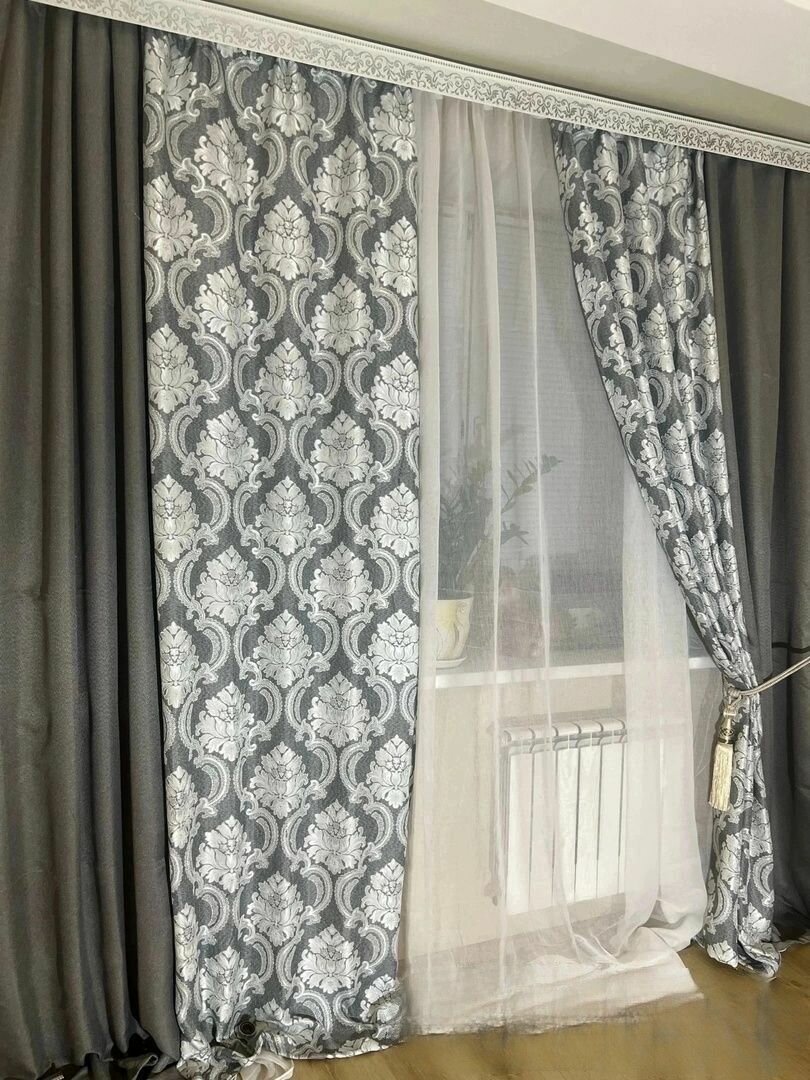 Шторы рогожка, двухцветные, плотные, непрозрачные, 300x275 см, 2 шт