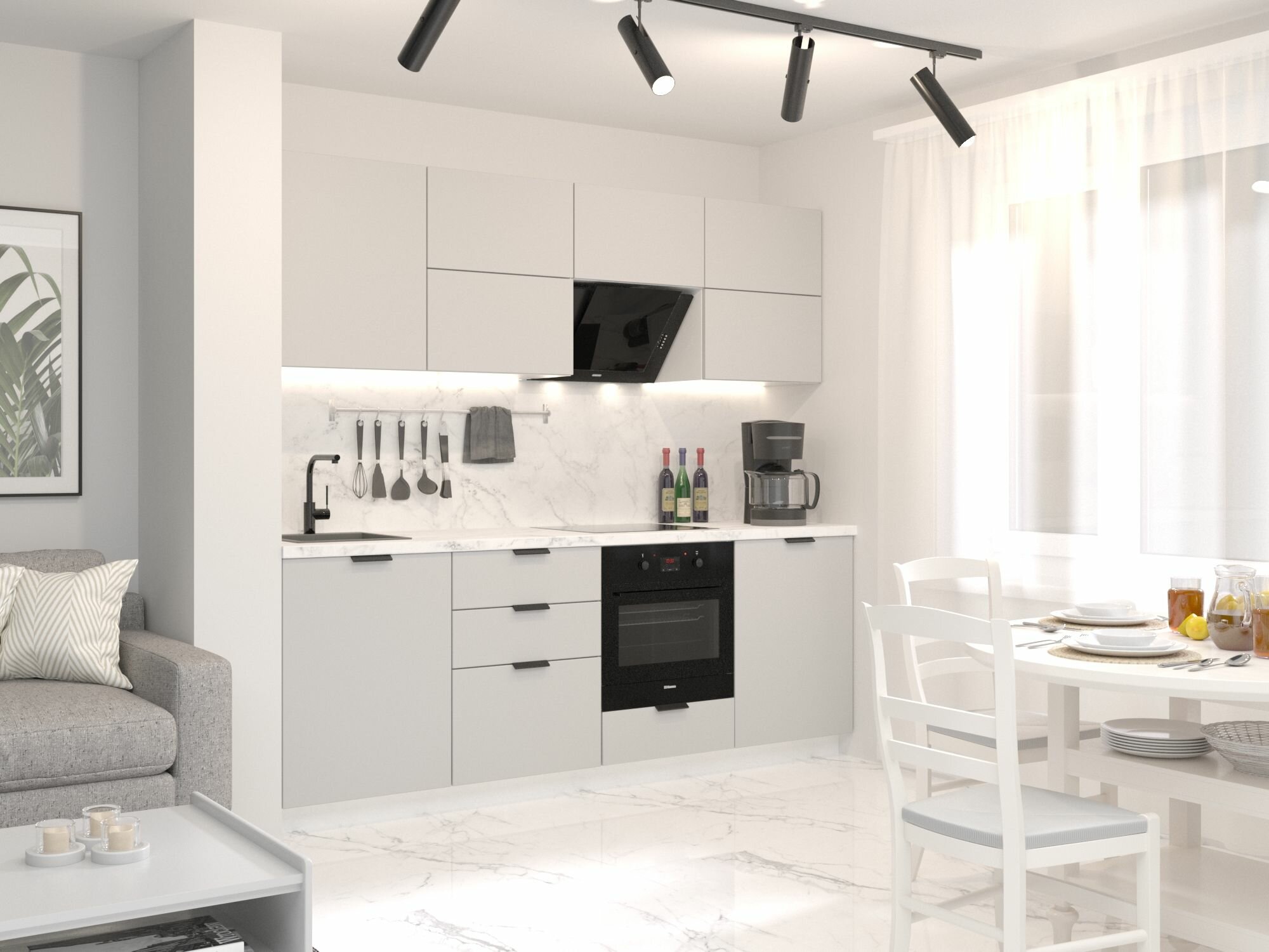 Кухонный гарнитур Фьюжн Silky Light Grey, 2400 мм