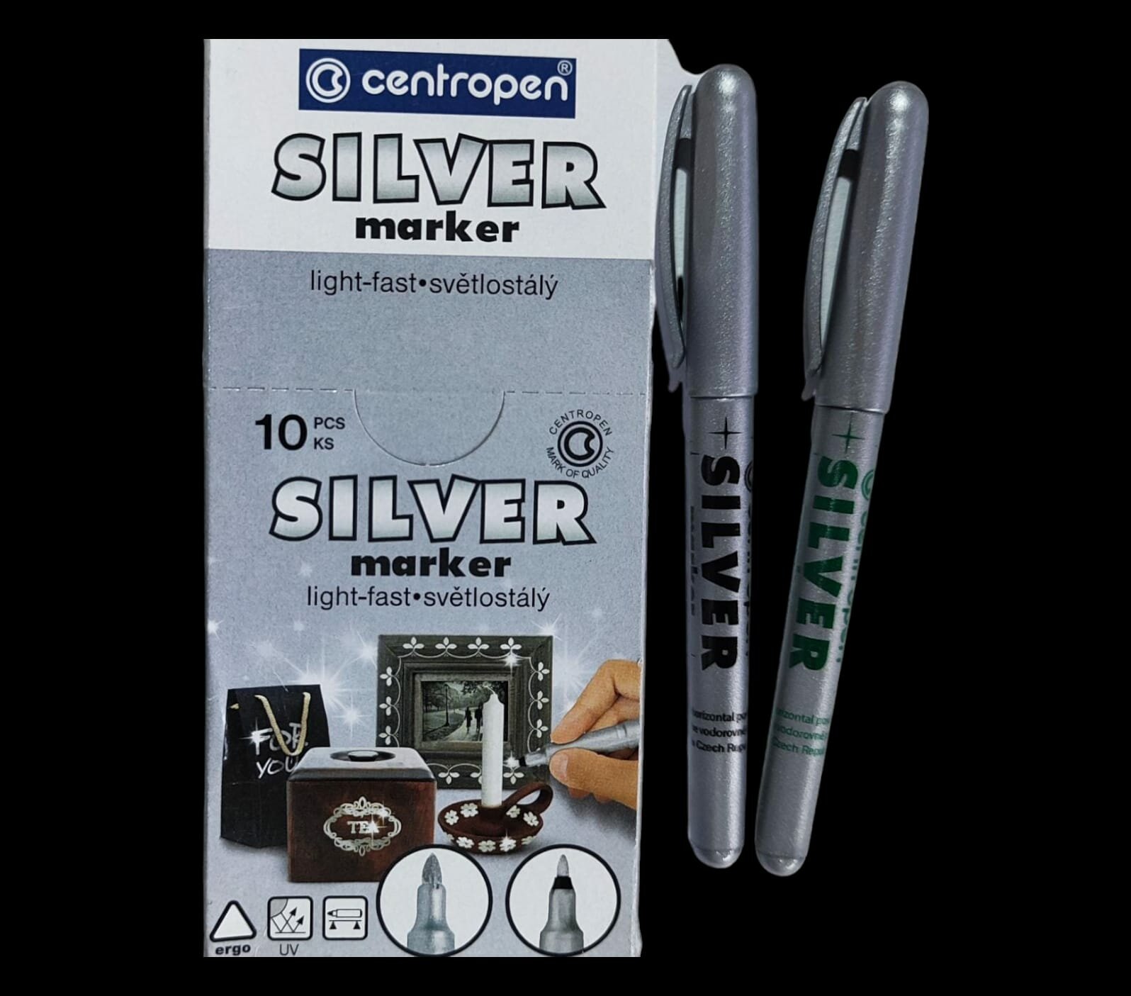 Набор Маркеров для декорирования 2 шт CENTROPEN, серебряный, круглые, 1,5 - 3 мм и 1 мм