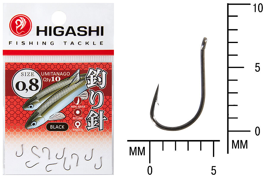 Higashi Крючки рыболовные Umitanago ringed #0,8 Black, 10 шт/уп