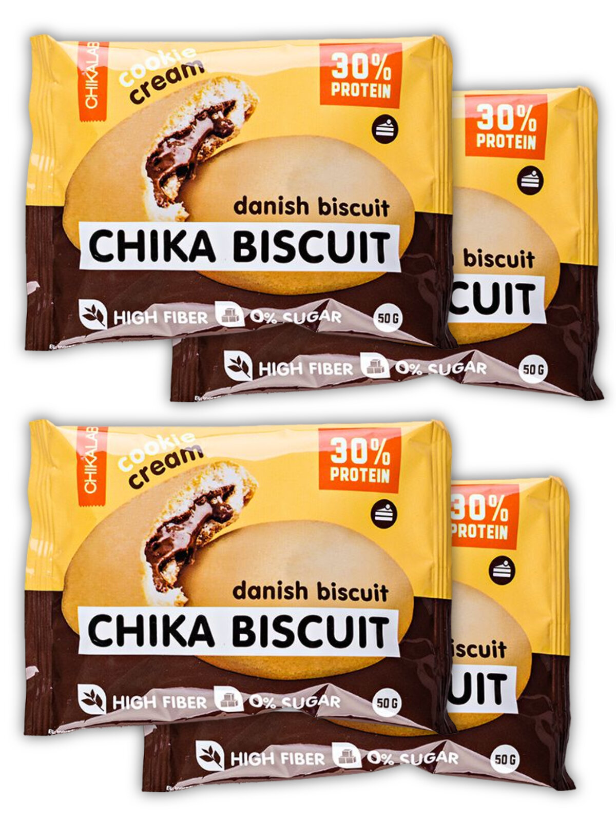Протеиновый батончик Chikalab Бисквитное печенье Chika Biscuit 4 х 50 г, Датский бисквит