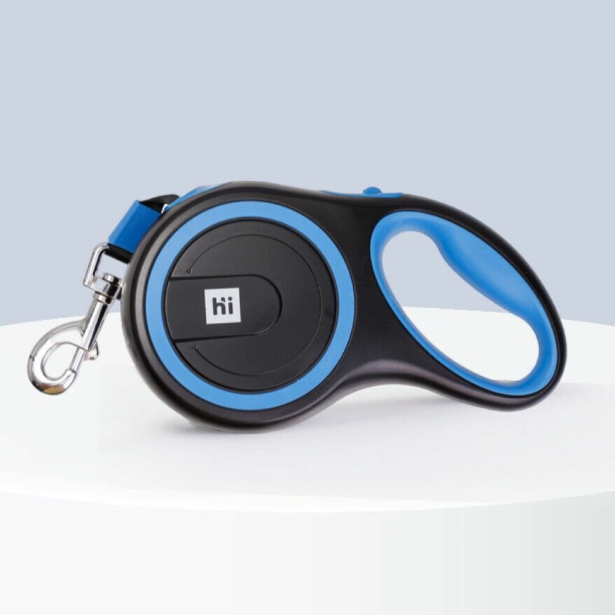 Рулетка для собак, L, до 50 кг, ремень 5 м, черно-голубая