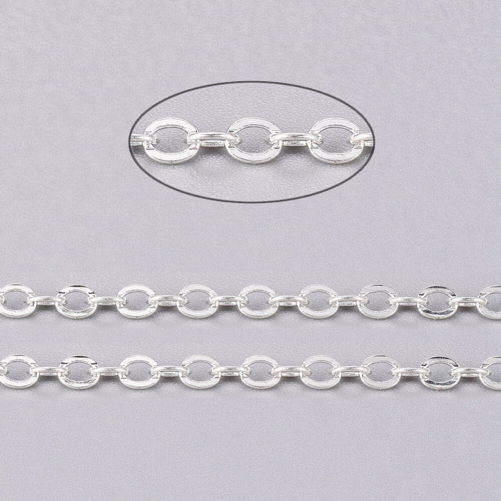 Цепочка отрезная (без замка), 3.5х3мм, базовый материал - латунь, серебристого цвета, 2 метра