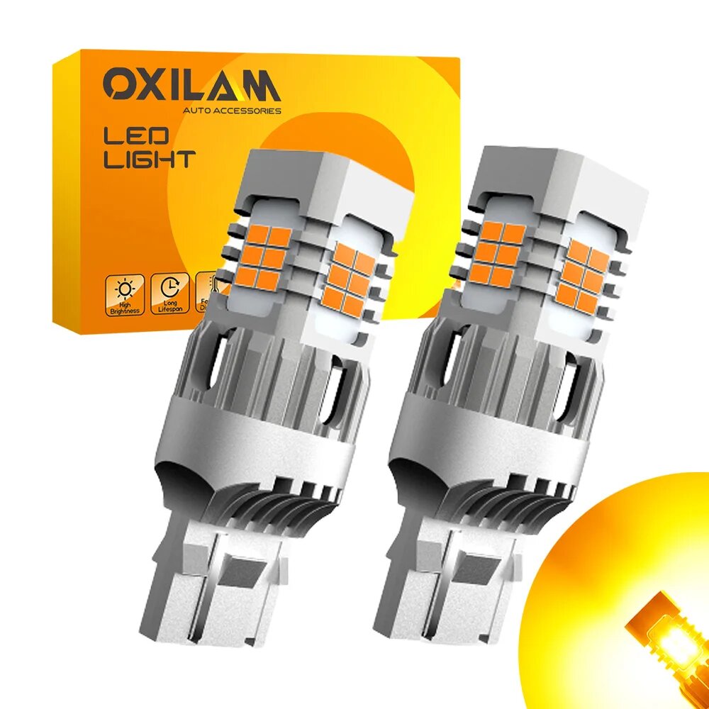 OXILAM 2 шт. W21W WY21W светодиодный Canbus No Hyper Flash T20 7440 светодиодный без ошибок, автомобильный сигнал поворота, лампочка желтого цвета 3020 SMD, автомобильная лампа 12 В