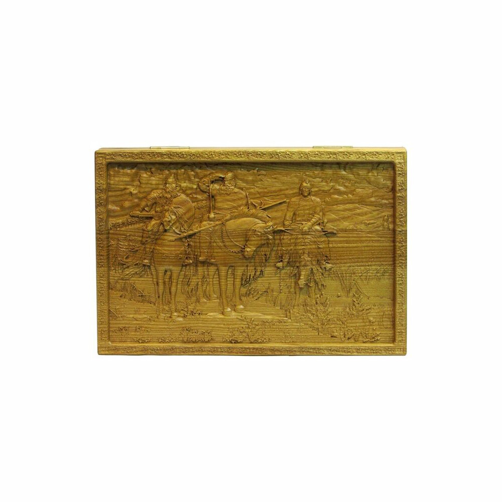 Резные объемные нарды+шашки дорожного размера из массива мореного ясеня Богатыри 36*46 см 999-55-24