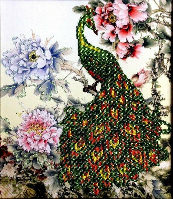 Набор для вышивания FeDi #КВ611 Павлин, Вышивка бисером, 30 х 35 см