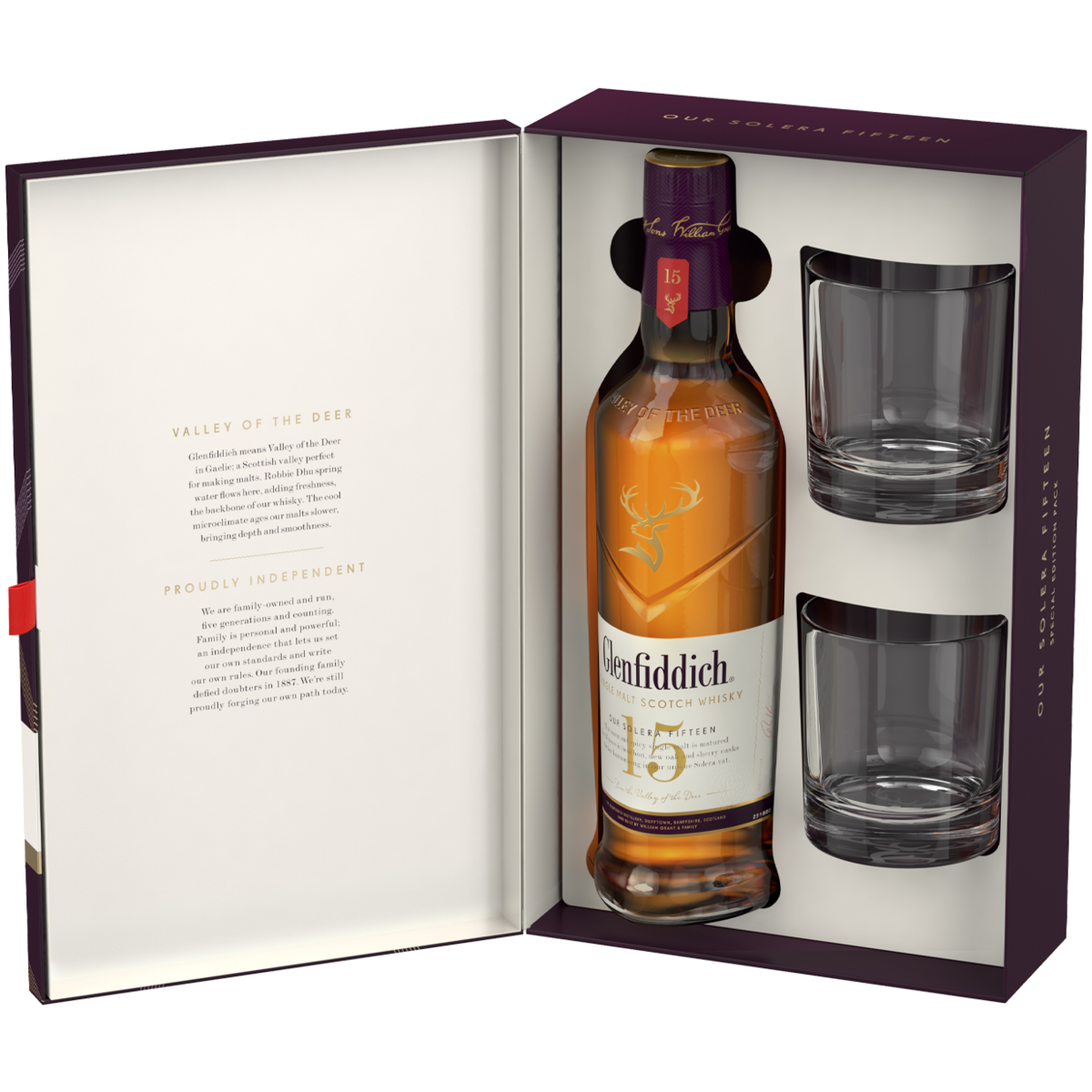 Виски Glenfiddich 15 лет 0,7 л в подарочной упаковке + 2 стакана