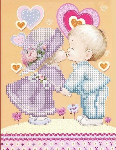 Ткань с рисунком для вышивания бисером Благовест КС-131 Первый поцелуй, 13 х 18 см (Бисер в комплект не входит.)