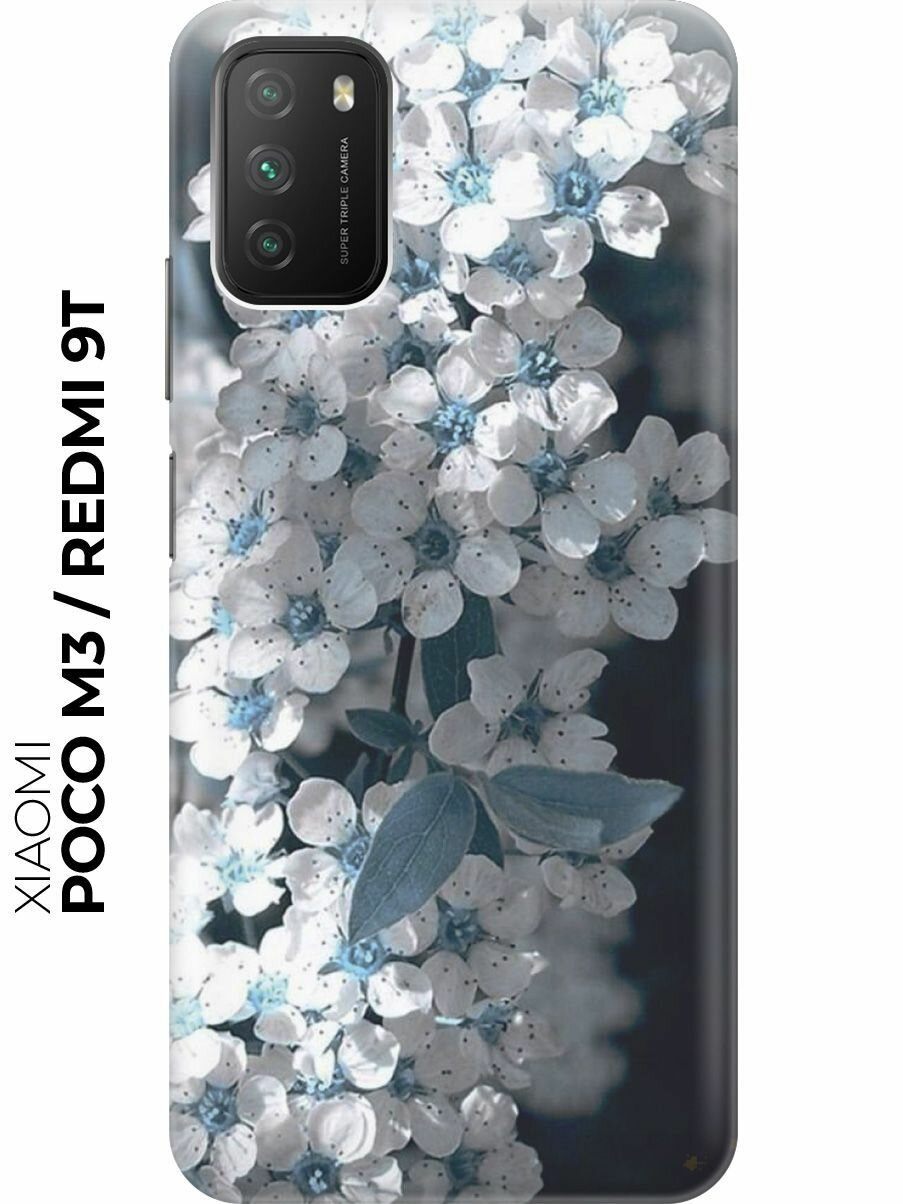 Силиконовый чехол Бело-голубые цветочки на Xiaomi Redmi 9T / Poco M3 / Сяоми Поко М3 / Сяоми Редми 9Т