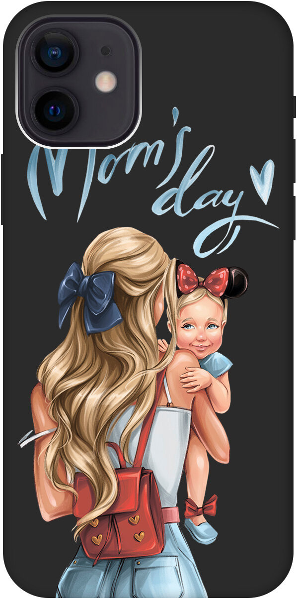 Силиконовый чехол на Apple iPhone 12 / 12 Pro / Эпл Айфон 12 / 12 Про с рисунком "Mom's Day" Soft Touch черный