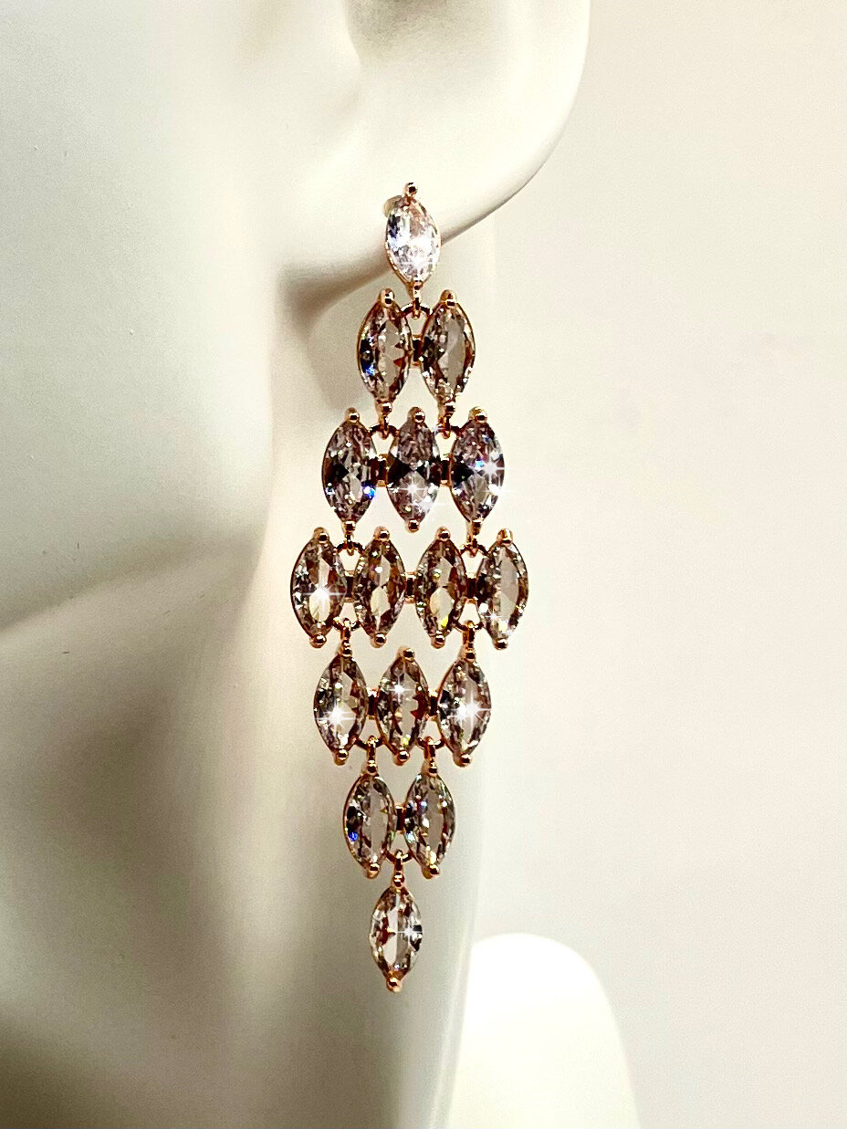 Серьги с подвесками, фианит