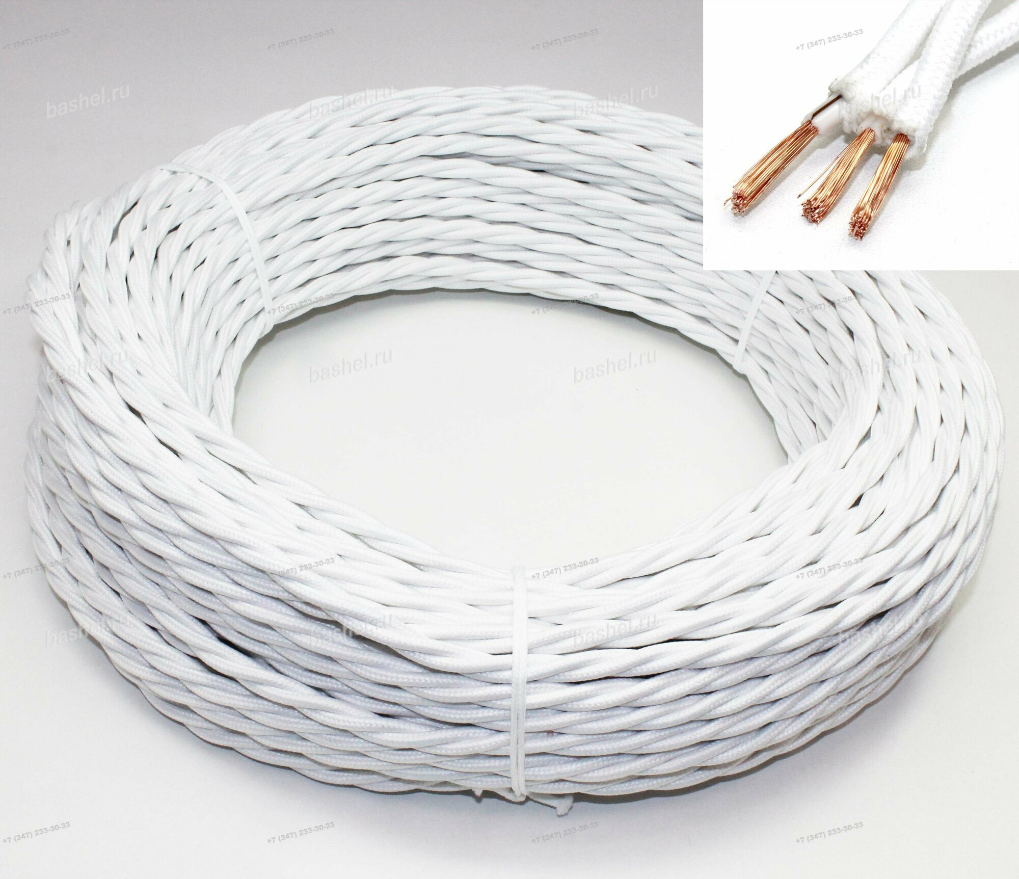 Ретро-провод монтажный витой ПВХ 3х2,5 мм, белый, МезонинЪ