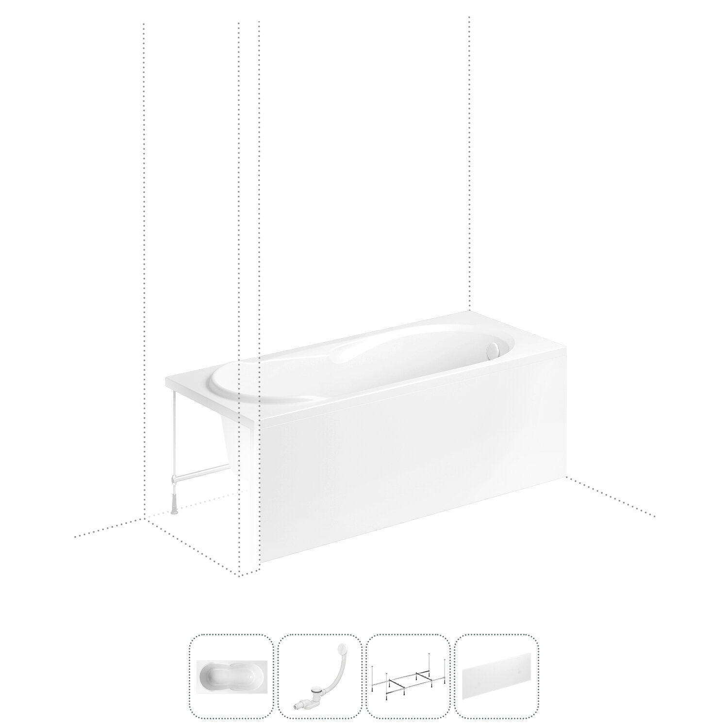 Акриловая ванна 150x70 с каркасом и экраном Lavinia Boho Easter Pro 202011150 в наборе 4 в 1: прямоугольная ванна 150 x 70 см, слив-перелив, каркас, экран