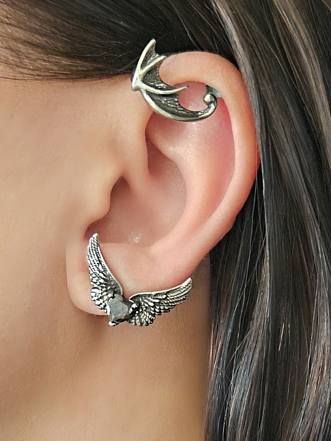 Моносерьга кафф, стекло, искусственный камень